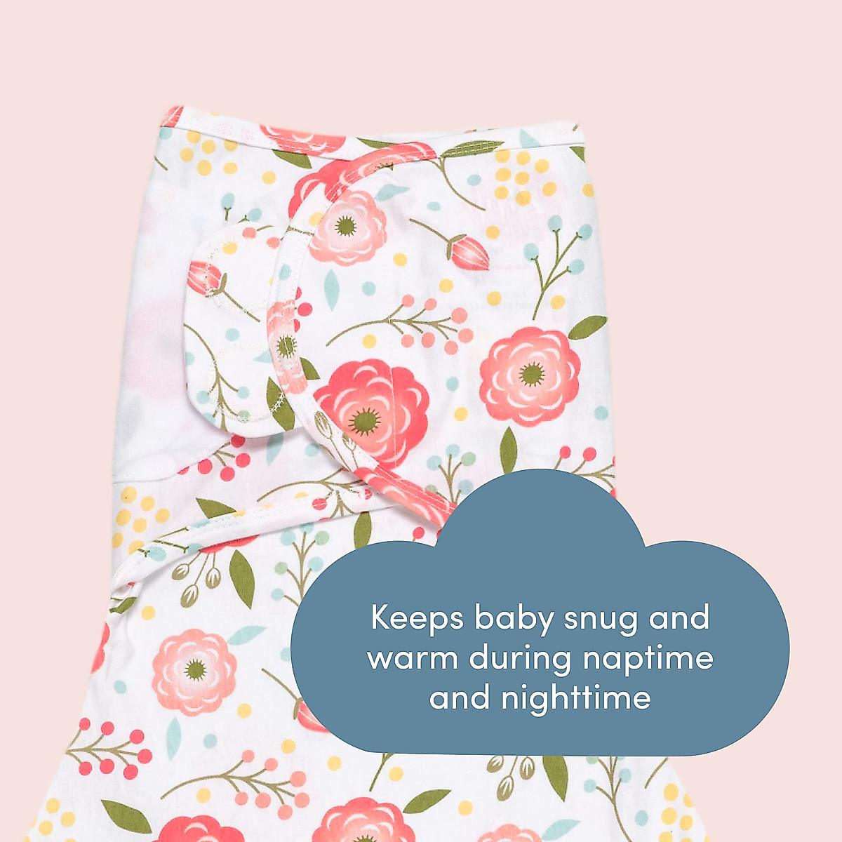 SleepingBaby Zippy Swaddle - Baby Swaddle Blanket with Convenient Bottom Zipper - Pink Poppy - Small/Medium
