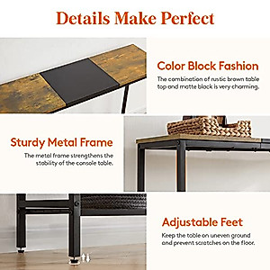 Lifewit 39.4" Console Entryway Table, 2-Tier Industrial Sofa Table with Storage Shelves for Hallway, Living Room,Bedroom, Metal Frame, Rustic Brown & Black, Easy Assembly