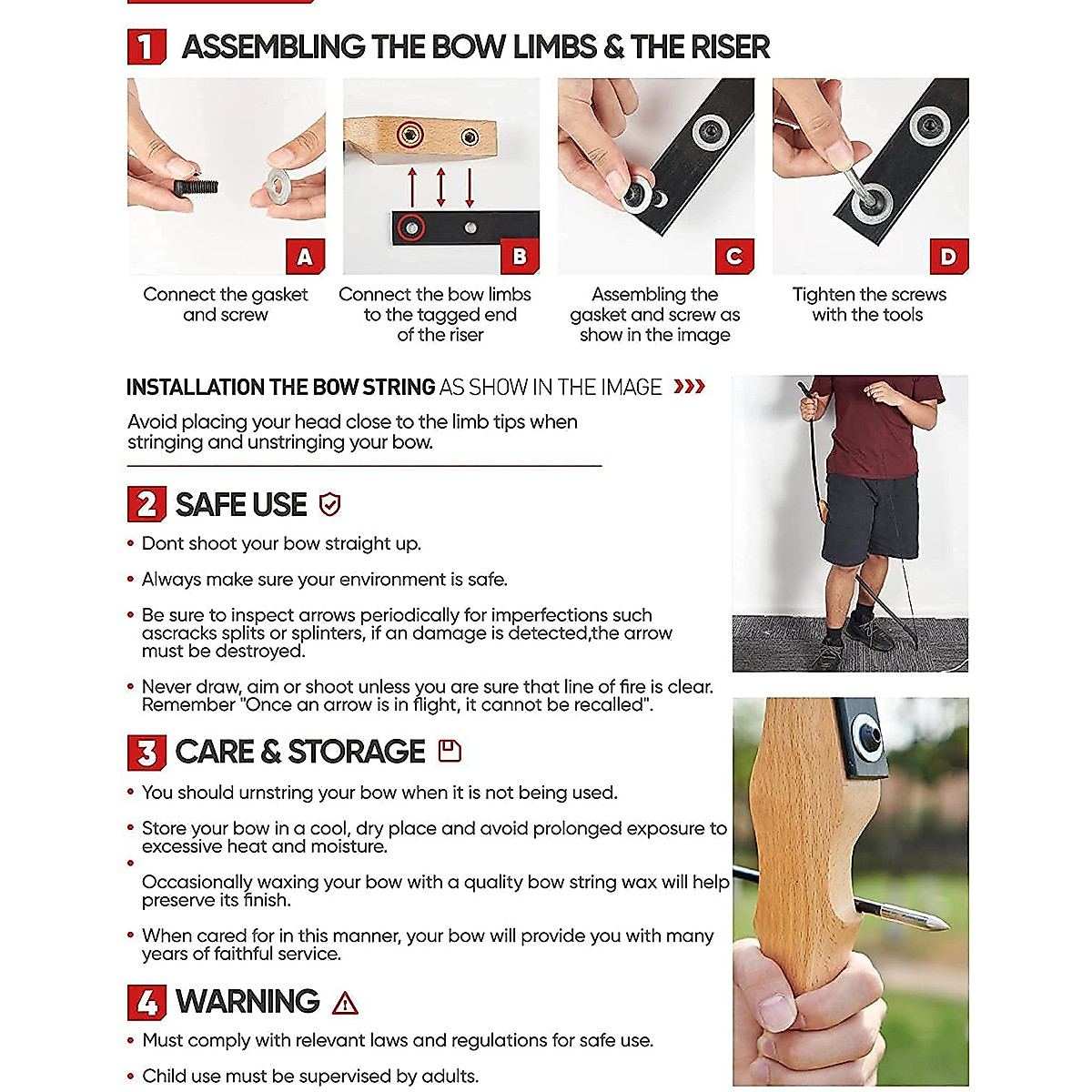 Recurve Bow and Arrow Adult - 54" Traditional Wood Takedown Recurve Bow with Lightweight Design, Right Handed Archery Bow for Adults, Youth, Beginner Hunting, Training Practice (40lbs)