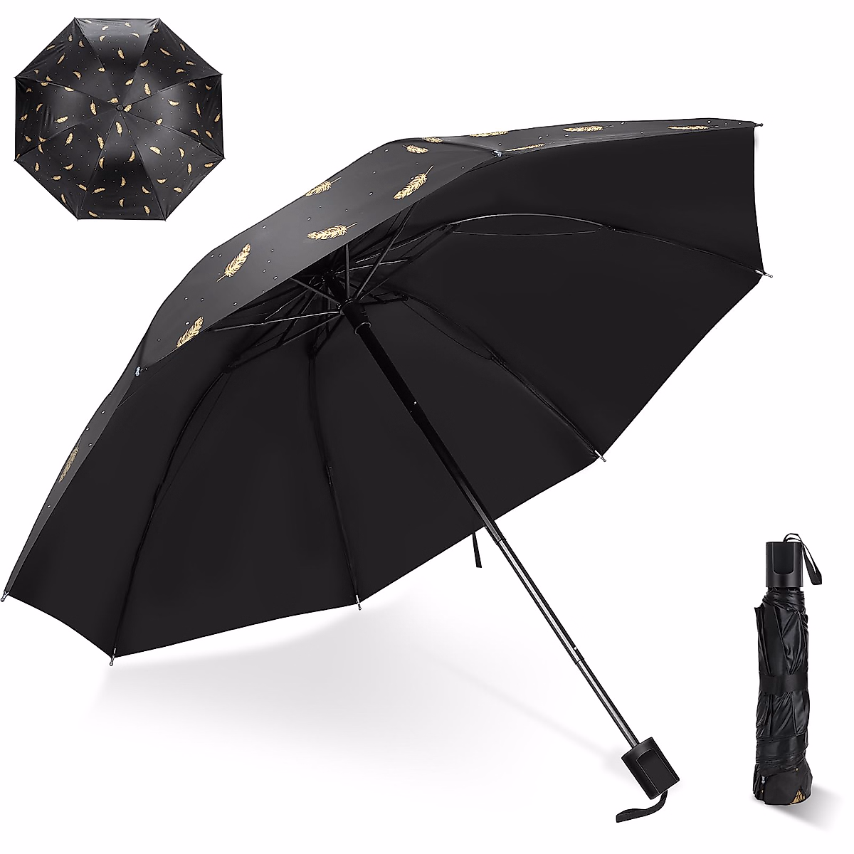 BUKPUD Compact Windproof Umbrellas - Folding Sun & Rain Umbrella - Durable and Lightweight Umbrella for Men Women Kids Adults - Portable Backpack Travel Umbrella (Black)