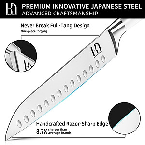 KnifeSaga Santoku Knife 7 Inch, Japanese Professional Chef knife High Carbon Stainless Steel, Razor Sharp Chefs Kitchen Knife, Vegetable Chopping Knife for Cooking With Full-tang Handle, White
