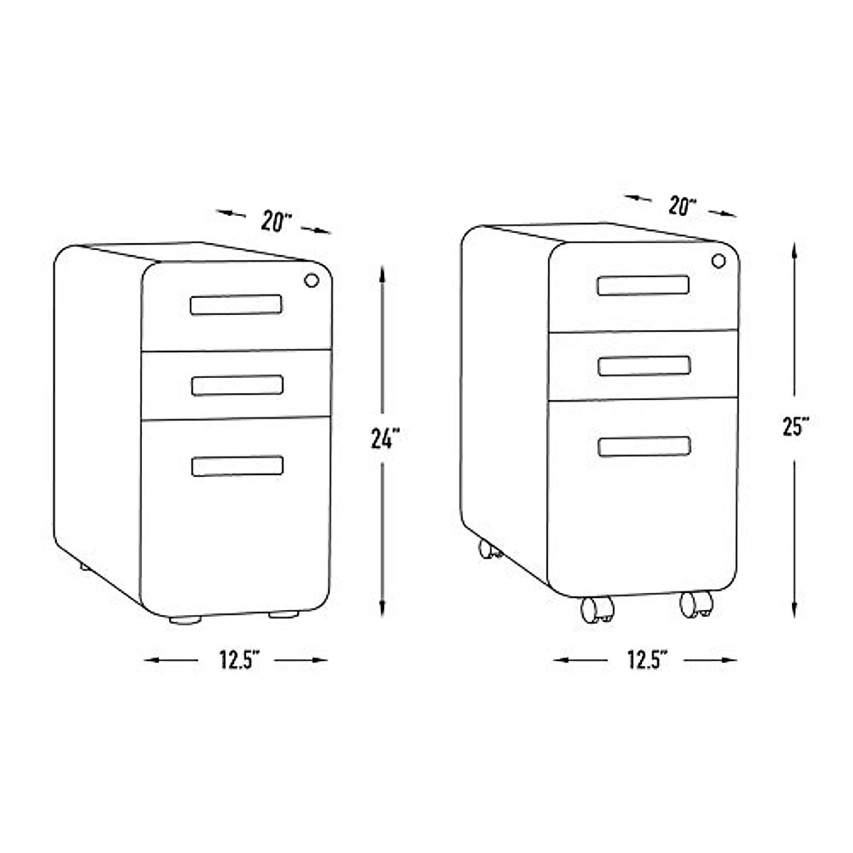 Laura Davidson Furniture Stockpile Slim Version | 3-Drawer Mobile File Cabinet, Commercial-Grade, Pre-Assembled (All Black)
