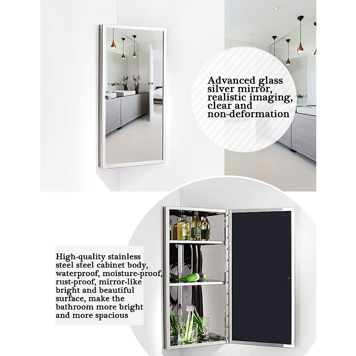 Stainless Steel Corner Bathroom Mirror Cabinet Triangle Locker Wall Cabinet Multipurpose Kitchen Medicine Storage Organizer with Mirror,11.81" X23.6"X8.2"