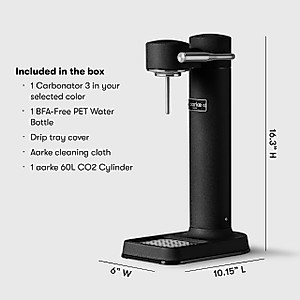 aarke Carbonator lll with CO2 Cylinder, Sparkling & Carbonation Water Machine, Stainless Steel with PET BPA-Free Reusable Bottle Volume 800 mL (Matte Black)