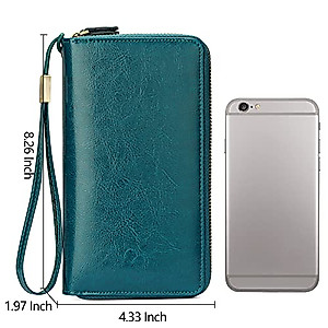 SENDEFN Leather Women Wallet RFID Blocking Zipper Around Phone Holder Clutch Wristlet Large Capacity