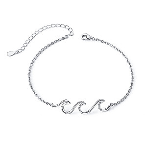 S925 Sterling Silver Wave Ocean Beach Sea Adjustable Anklet Ankle Bracelet for Women