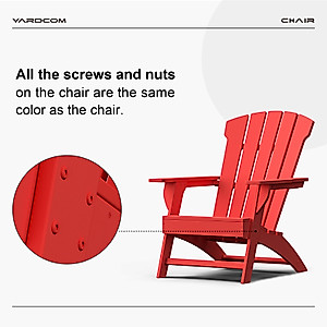 YARDCOM Adirondack Chair, 110°Ergonomics Plastic Extra Tall Adirondack Chairs, HDPE All-Weather Plastic Patio Outdoor Chair, High Foamed Polyethylene Fire Pit Chair(Red)