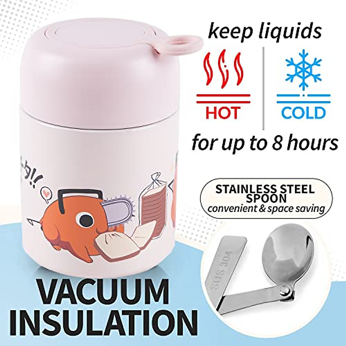 Maxerkeep Food Thermos Japanese Anime Pochita Makima Denji17oz Vacuum Insulated Soup Flask Stainless Steel Lunch Container for Hot Food,Food Jar for Toddlers & Kids