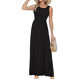 AUSELILY Women's Summer Sleeveless Loose Maxi Dress Casual Long Dresses with Pockets 2025 New Black L