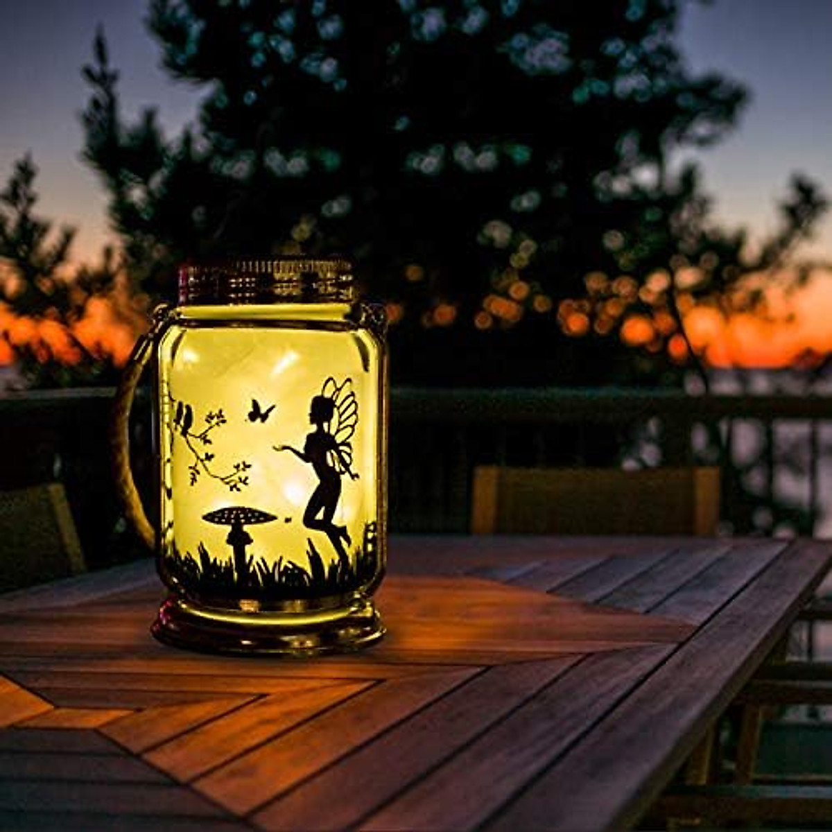 ANGMLN Solar Fairy Lantern Decorations Outdoor- 2 Pack Patio Table Decor Fairies Gifts Night Light Hanging Lamp Frosted Glass Jar with Stake for Outside Yard Lawn Trees Christmas (Warm White)