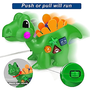 Push & Pull Toys for Toddlers 1-3 | Baby Toys 12-18 Months Can Sit & Stand &Roll, Pull Toy Dinosaurs with Lights & Sounds for Perschool, Boys Girls First Educational Gifts