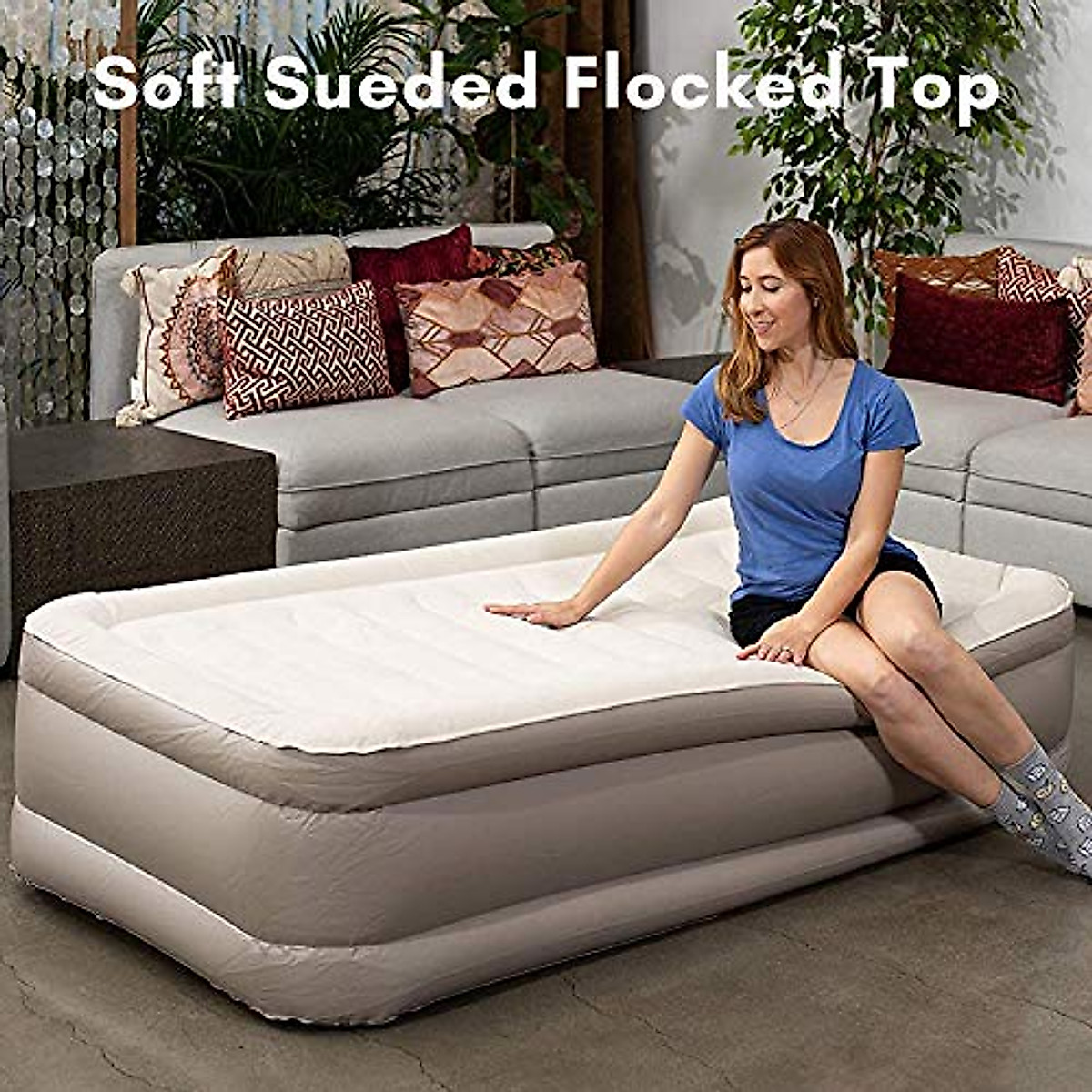 Aria Twin Inflatable Air Mattress with ConstantComfort Built-in Pump, Self-Inflating Air Bed Maintains Selected Firmness for Luxurious All-Night Sleep Comfort,Beige