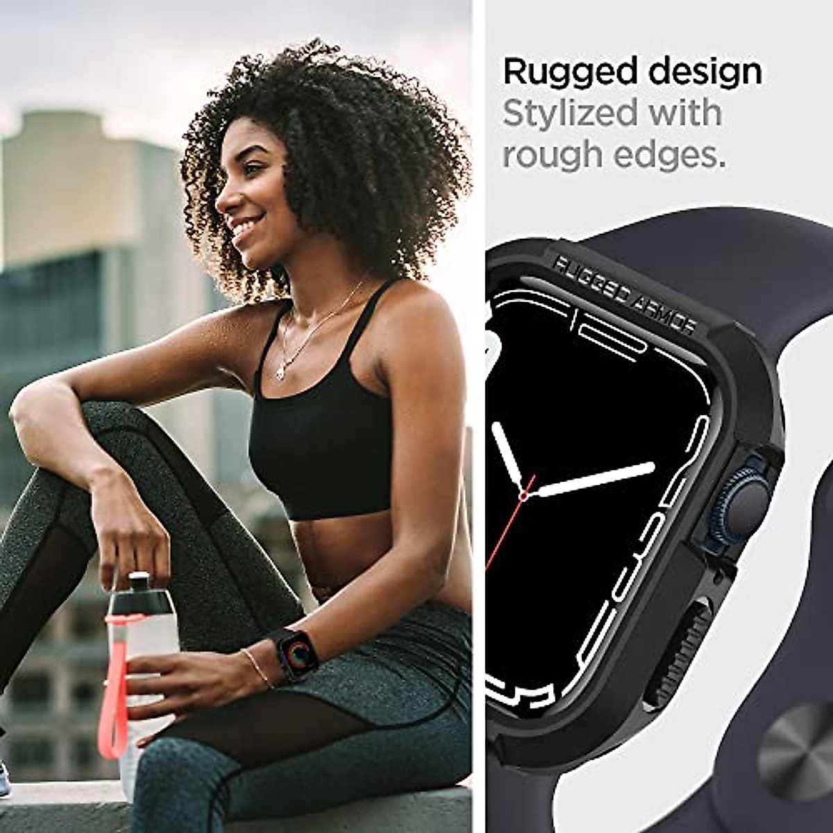 Spigen Rugged Armor Designed for Apple Watch Case Series 8/SE2/7/6/SE/5/4 45mm/44mm - Black
