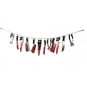 Spooktacular Creations Halloween Party Decoration Set, Including Bloody Tablecover, Weapon Garland, Bloody Clings and Caution Tapes, 5 Piece
