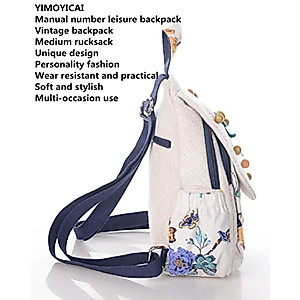 YIMOYICAI women casual boho woven medium canvas prime travel laptop backpack hippie embroidered vintage backpack Fruitful
