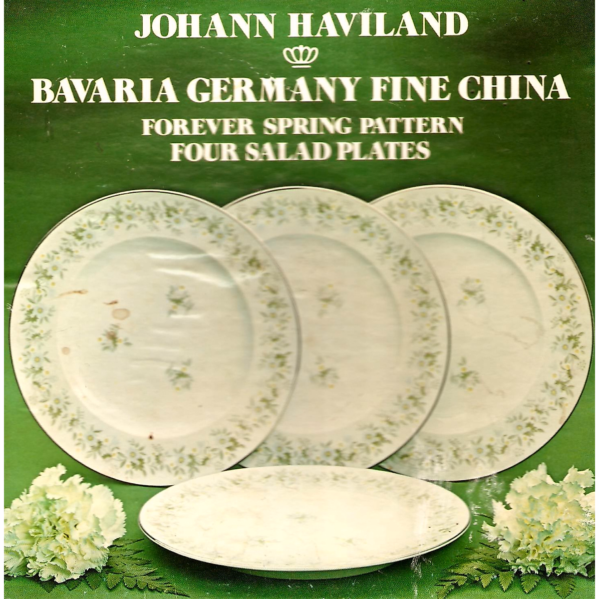 Johann Haviland Bavaria Germany Fine China Salad Plates: Forever Spring Pattern, Set of 4