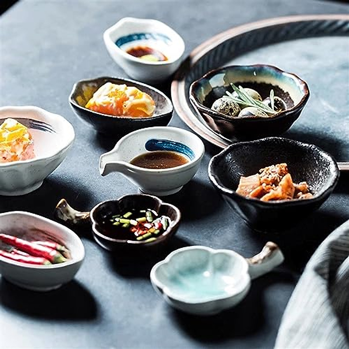 TRESORS Appetizer Plates Snack Bowls 4.1 Inch Porcelain Soy Sauce Dip Bowl Appetizer Plate Japanese Dinnerware Set Sushi Sauce Ketchup Salad Dressing Dish Salad Plates Dinner Plates (Color : C)