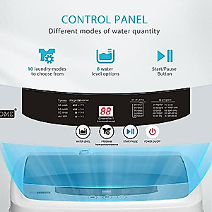 VIVOHOME 2 in 1 Portable Compact Full Automatic Washing Machine with Built in Drain Pump Spin Dryer 8 Laundry Modes and 10 Water Levels for Apartments 1.32cu.ft 13 lbs Capacity