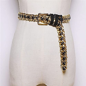 YeeHeen Leather Chain Belts Womens Metal Waist Belts Adjustable Waist Chain for Dress 105CM Gold