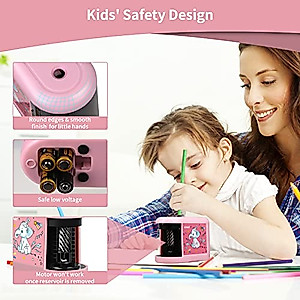 AFMAT Electric Pencil Sharpener for Kids, Cute Pink Pencil Sharpener (Elephant Pattern), Cordless Pencil Sharpener for 8mm Pencils, Battery Operated Electric Pencil Sharpener for Home, Office, School