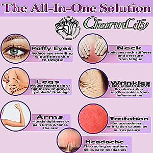 Rose Quartz & Ice Roller + Gua Sha Massager Tool Set for Face & Eyes by Charmlily, Puffiness, Reduce Wrinkle Aging, Migraine, Pain Relief on Neck & Body, Cold Facial Original Natural Stone - 3 in 1