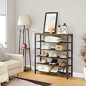VASAGLE 6-Tier Shoe Rack, Shoe Organizer for Closet, Entryway, 24-30 Pairs of Shoes, Large Shoe Rack Organizer with 5 Metal Mesh Shelves, 11.8 x 39.4 x 43.3 Inches, Rustic Brown and Black ULBS016B01