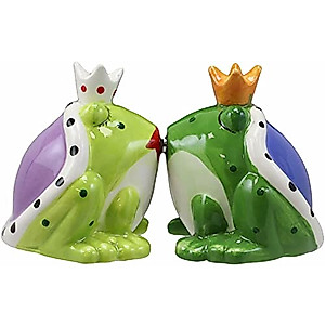 Set Of 1 Frog Prince And Princess Kissing Ceramic Magnetic Salt And Pepper Shakers