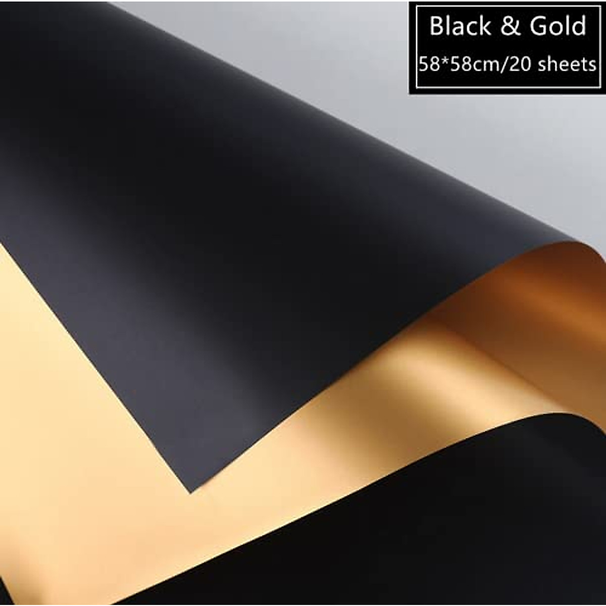 XICHEN 20 Sheets Florist Bouquet Supplies,DIY Crafts,Gift Packaging or Gift Box Packaging, Pearl film and Flow golden two-color Double sided flowers wrapping paper 22.8 * 22.8Inch (Black & Gold)
