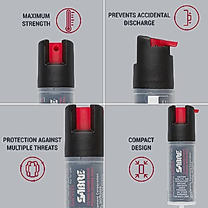 SABRE Defense Spray With Key Ring, 25 Bursts, 10-Foot (3-Meters) Range, 3-in-1 Formula Contains Pepper Spray, CS Military Tear Gas And UV Marking Dye, Twist Lock Safety, Black
