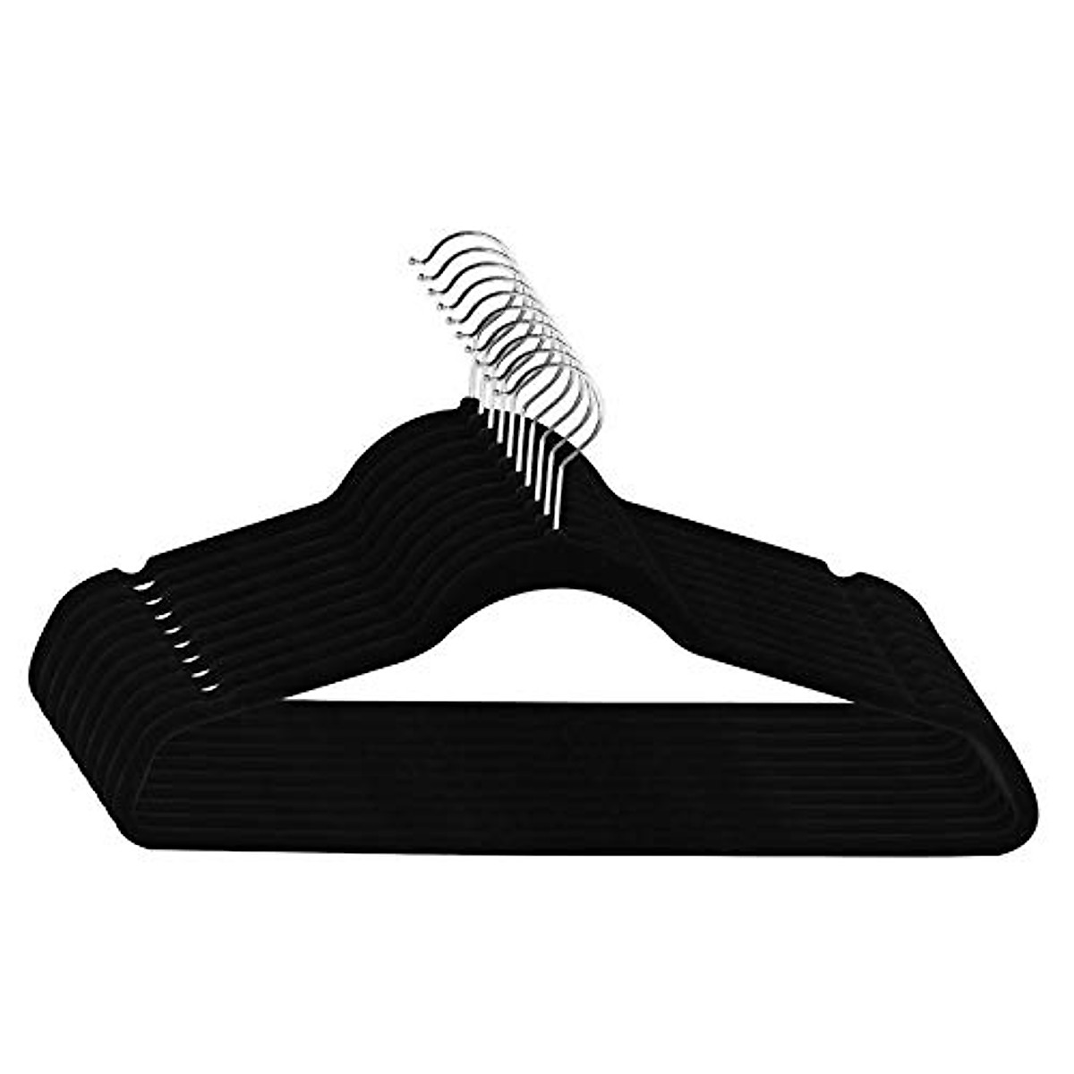 NAMCYANLY 10 Pack Non-Slip Velvet Flocked Clothes Hangers Suit Hangers Black Gray Durable 360 Degree Chrome Swivel Hook (45x23.5x0.5cm/17.71"x9.25"x0.2", Black, 10 Pack)