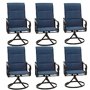 LOKATSE HOME Metal Swivel Outdoor Patio Dining Textilene Chair Bistro Set of 6, 6 PCS, Blue