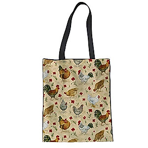 Renewold Funny Animal Canvas Tote Bag Casual Bag Travel School Shoulder Bag Chickens Rooster Farm Designs Handbag Women Casual Shopping Bag
