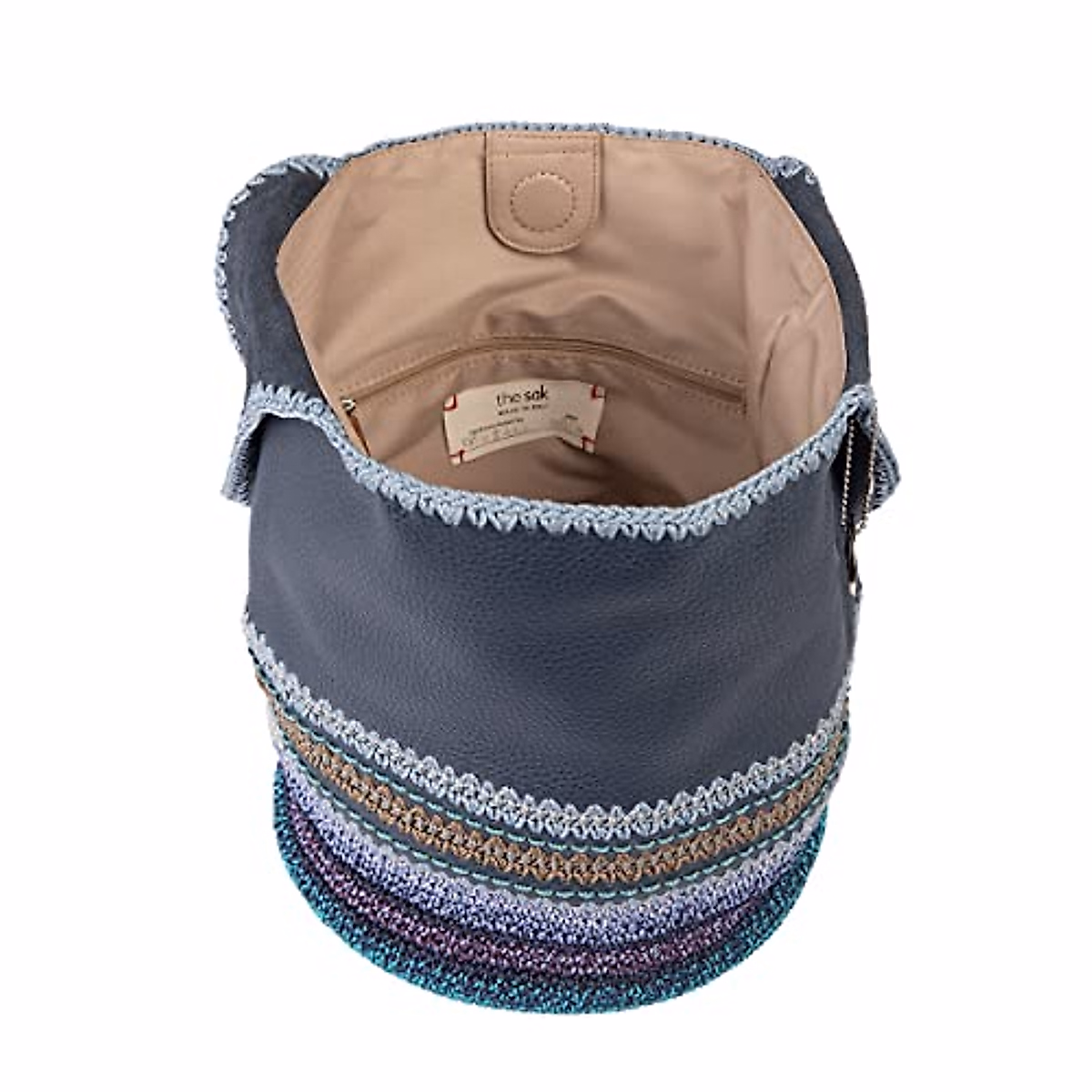 The Sak Back To Bali 120 Hobo Bag in Leather & Hand-Crochet, Large Shoulder Purse, Indigo Seminyak