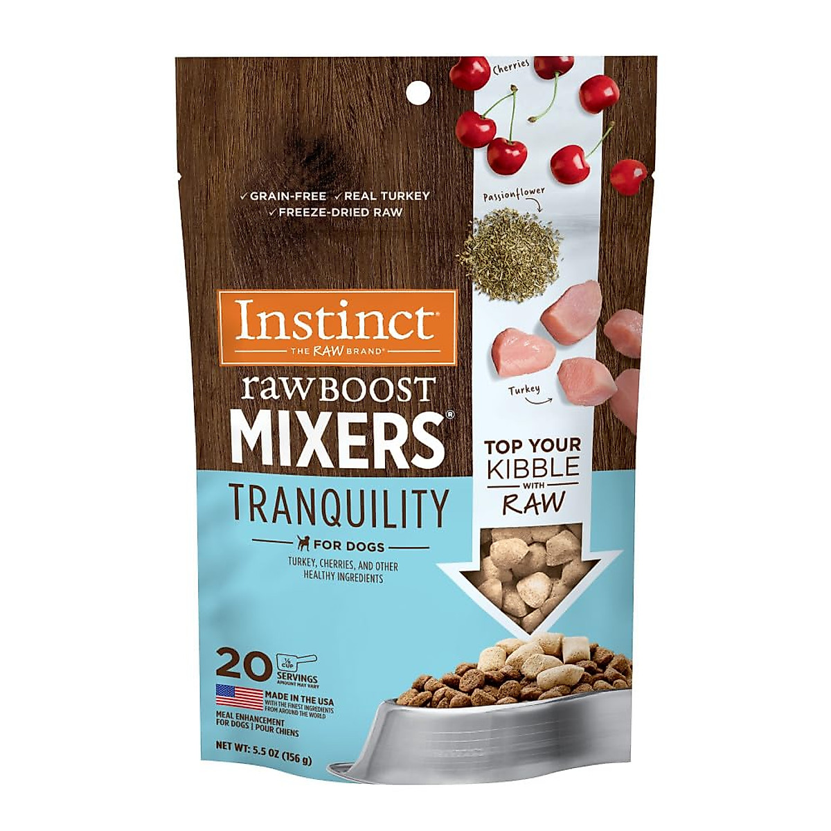 Instinct Raw Boost Mixers, Freeze Dried Dog Food Topper with Functional Ingredients, Grain Free, Real Turkey - Tranquility, 5.5 oz. Bag