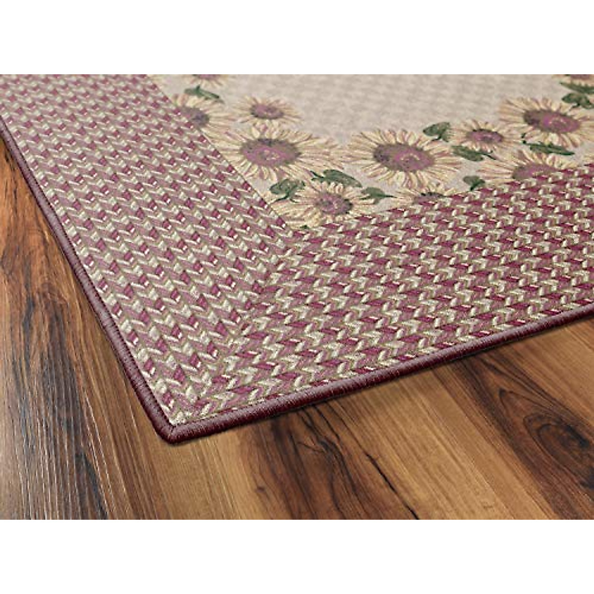 Brumlow MILLS Sunflower Braid Printed Pattern Rustic Floral Area Rug for Kitchen, Entryway, Bathroom Mat and Home Décor, 5' x 8', Sunset