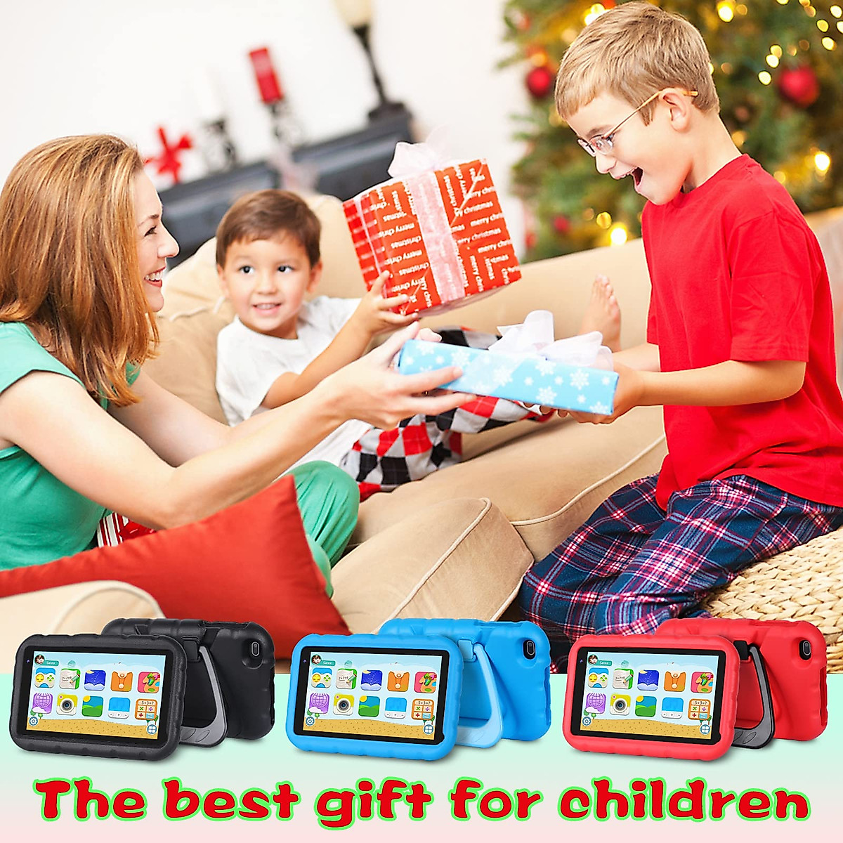 YESTEL Tablet for Kids 7 Inches, Android 11 FHD Kids Tablet 2GB RAM 32GB (Up to 128GB) with Shock- Proof Case, Reversible Stand, Dual Cameras, Red