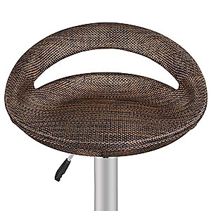 SUPER DEAL Adjustable Pub Wicker Barstool ALL Weather Patio Bar Stool Indoor/Outdoor w/Gas Lift 25-34 inch, Open Back and Chrome Steel Footrest