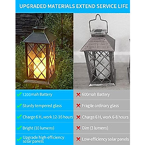 SHYMERY Solar Lantern,Outdoor Garden Hanging Lanterns,Set of 2,14 Inch Waterproof LED Flickering Flameless Candle Mission Lights for Table,Outdoor,Party Decorative