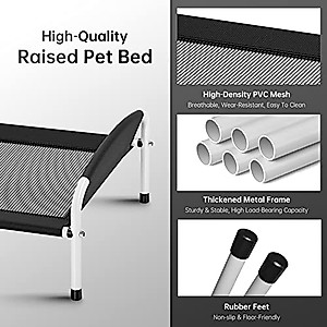 Cooling Elevated Dog Bed, Raised Dog Bed for Medium Size Dog, Chew Proof Dog Cot with No-Slip Feet, Washable Breathable Mesh, Easy Clean, Portable, for Indoor or Outdoor Black