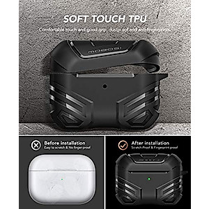 MOBOSI Vanguard Armor Series Military AirPods Pro Case, Full-Body Hard Shell Protective Cover Case Skin with Keychain for AirPod Pro 2019, Black [Front LED Visible]