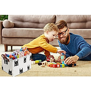 HIYAGON Kids Storage Basket Batman Easter Basket Cute Basket Empty Toy Storage Bin Organizer Box Rectangular Room Decor for Home Books(Black bats)