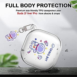 Cute Astronaut Case for Samsung Galaxy Buds 2 Cover (2021)/Buds Pro Case(2021)/Buds Live Case(2020) with Funny Spacemen Keychain for Men Girls Kids,Clear Shockproof Protective Soft Silicone Cover