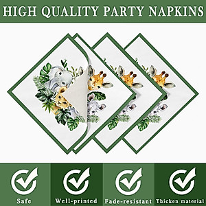 Yuzioey 50 Pcs Safari Baby Shower Napkins, Jungle Animals Baby Shower Disposable Paper Napkins, Safari Theme Baby Shower Supplies Party Napkins, Safari Baby Shower Decorations 6.5" x 6.5"