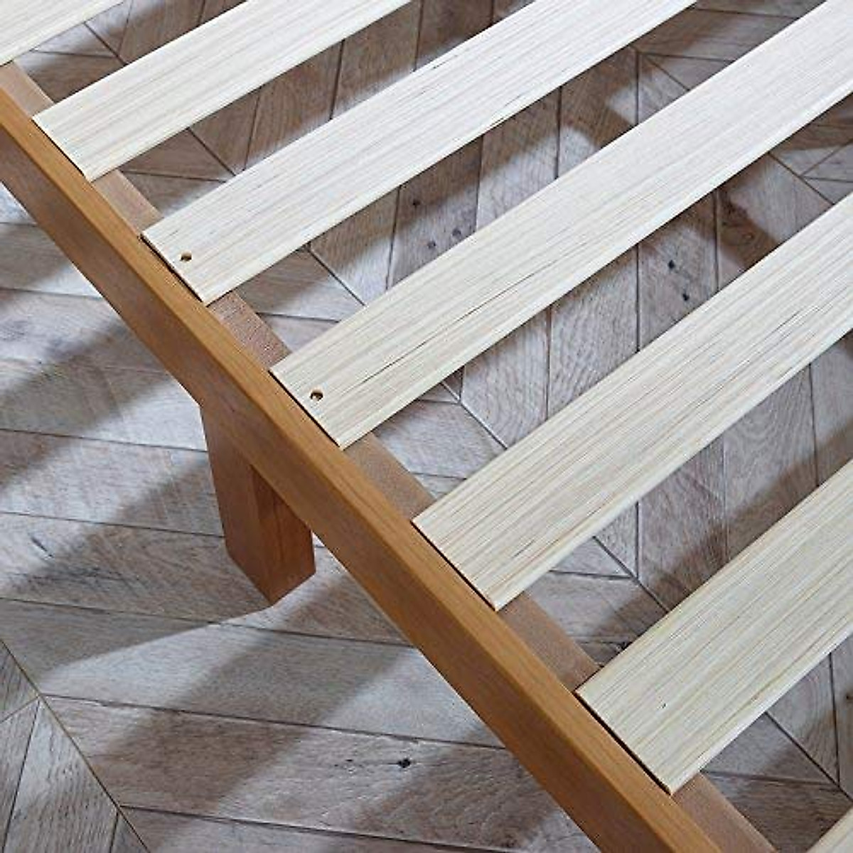 MUSEHOMEINC Solid Wood Platform Bed with Headboard for Bedroom,Wood Slat Support & No Box Spring Needed, Unique Style Design,Queen