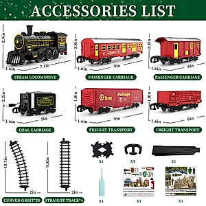 Christmas Train ElectricTrain Set with Retro Classic Steam Engine Wagon and Long Tracks, Battery Powered Train Playset with Smoke Lights and Sounds for Boys and Girls 3 5 6 7 Years Old