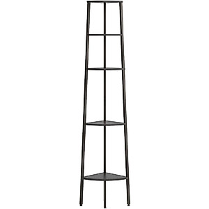 vidaXL 5-Tier Corner Storage Shelf - Black Steel Frame Bookcase for Living Room, Bedroom, Office - 17.9"x12.4"x70.9" Size