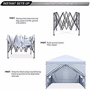 ABCCANOPY 10X10 Pop Up Canopy Tent Enclosed Instant Canopy Shelter with Zipped Side Wall Church Window, Bonus 4 Weights Bags (White)