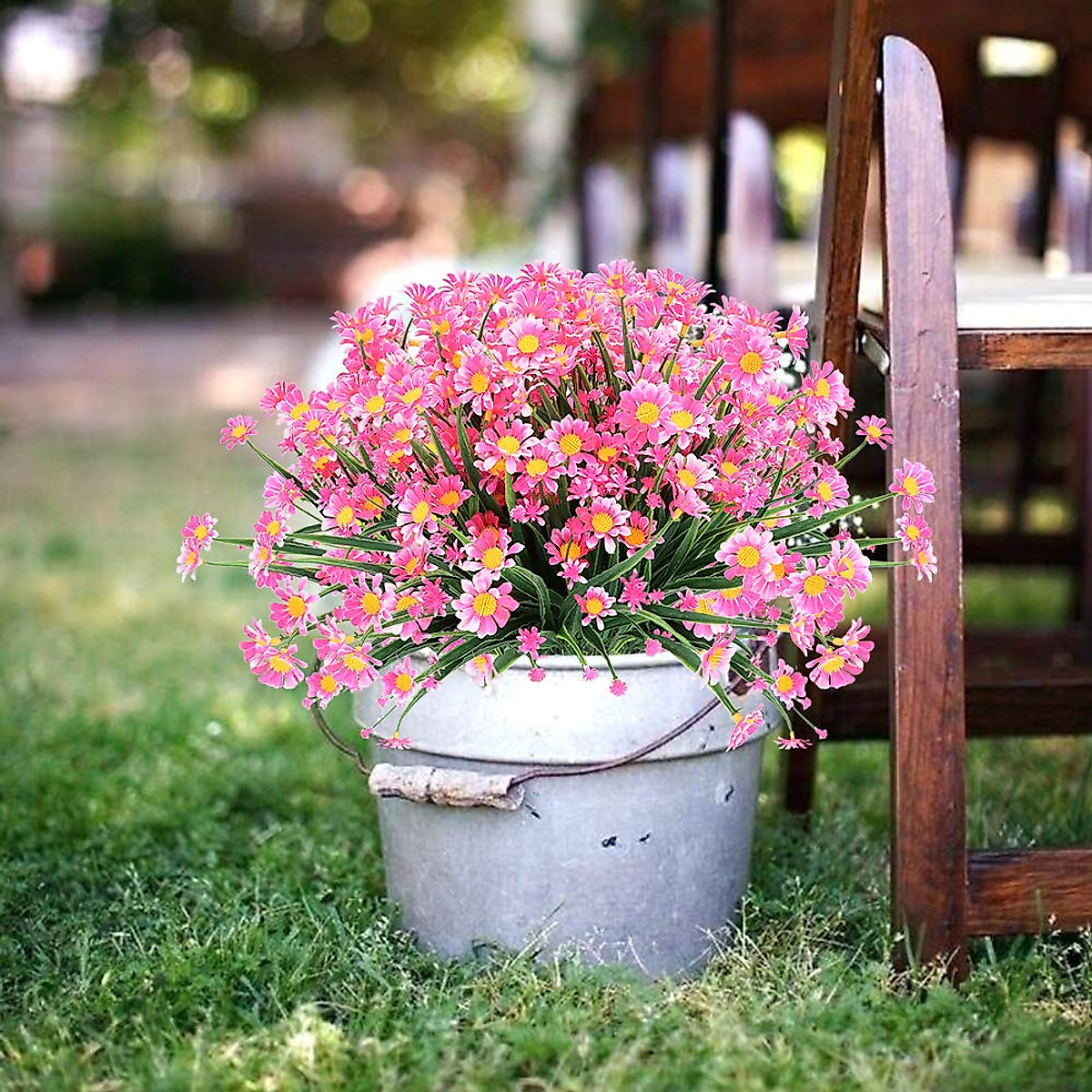 ArtBloom 6 Bundles Outdoor Artificial Daisies Fake Flowers UV Resistant Shrubs, Faux Plastic Greenery for Indoor Outside Hanging Plants Garden Porch Window Box Home Wedding Farmhouse Decor (Pink)