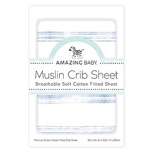 Amazing Baby Cotton Muslin Fitted Crib Sheet, Brushstroke, Denim
