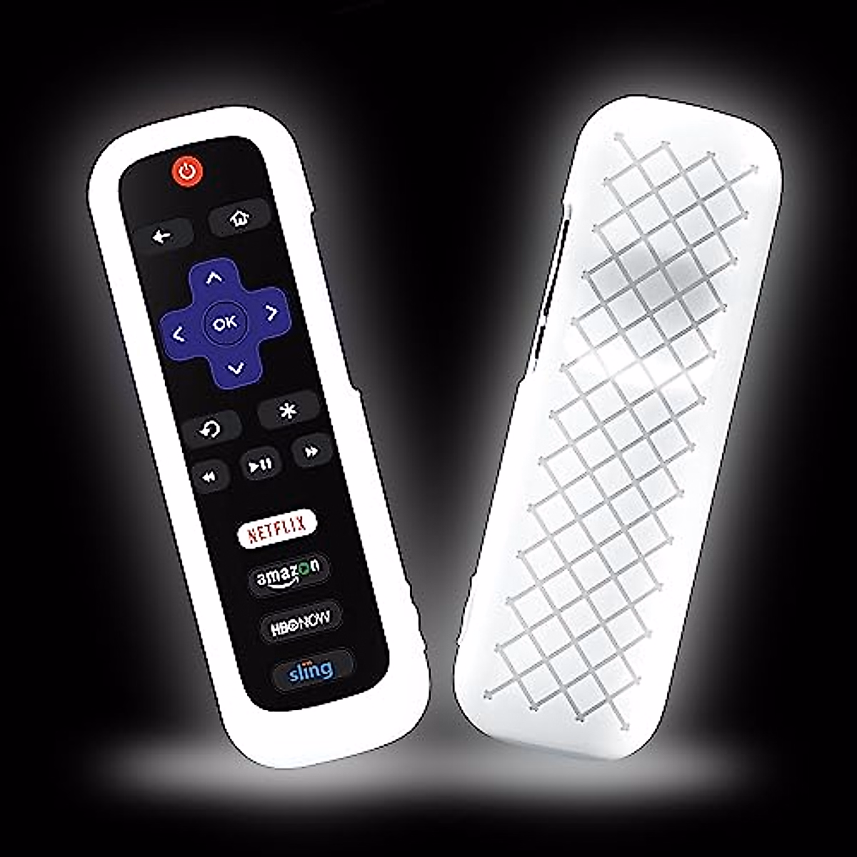 GMXT Remote Cover for Roku TV Remote Control, Battery Cover for TCL Hisense Roku TV Steaming Stick 4k 4K+ Roku Voice Remote, Universal Silicone Sleeve Case with Glow in The Dark (White)